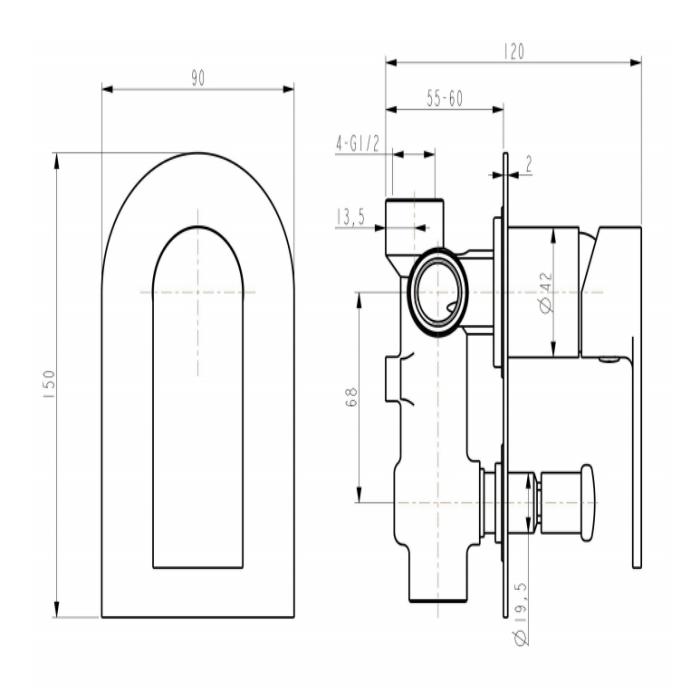 Magnus Shower Diverter - Matte Black | ABI Interiors