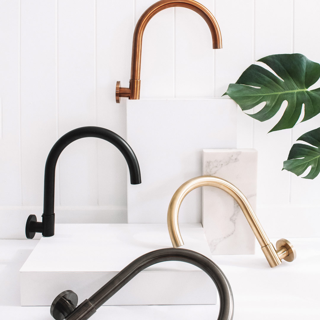 Gooseneck Wall-Mounted Swivel Spout - Brushed Gunmetal | ABI Interiors