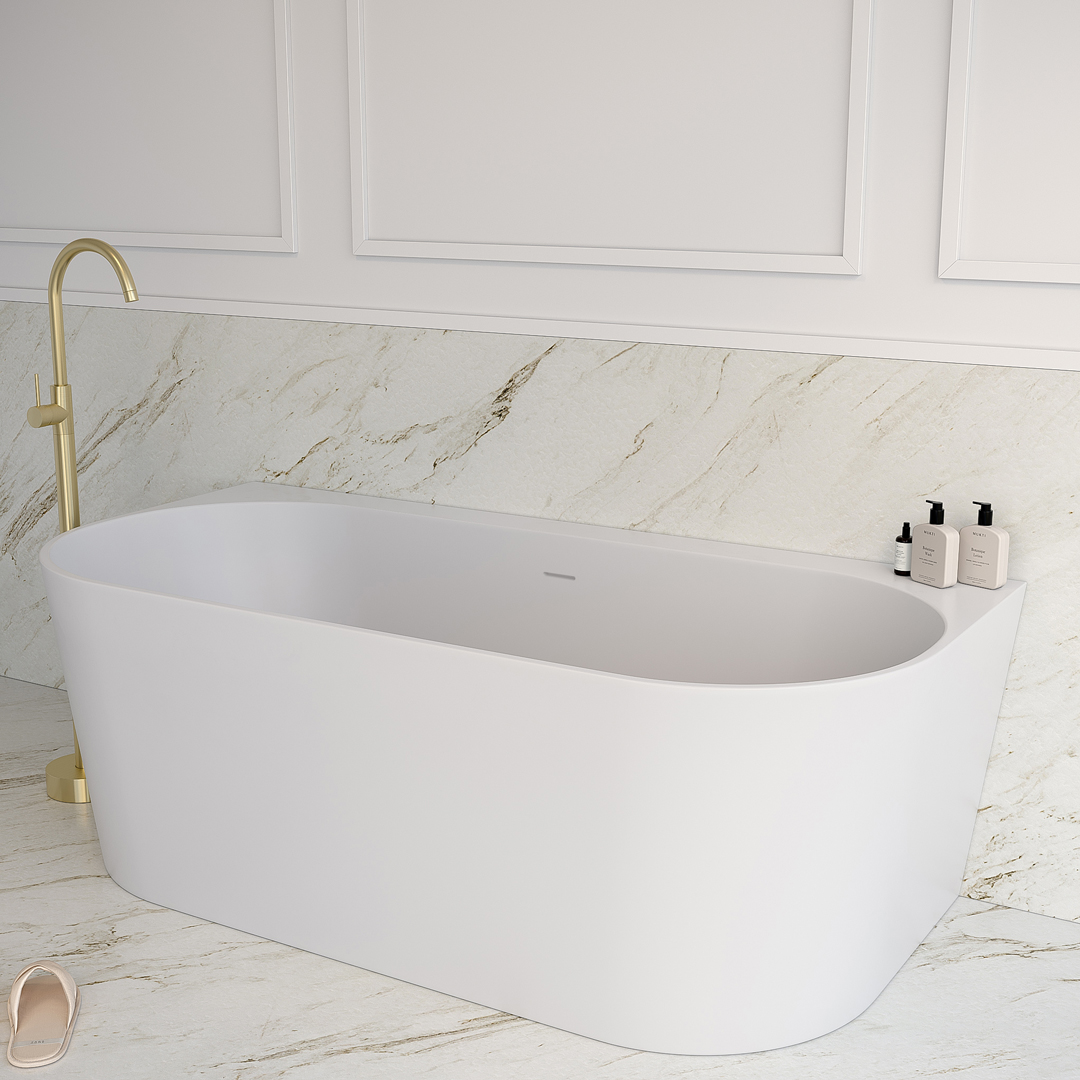 Azul Acrylic Back-to-Wall Freestanding Bath - Matte White 1650mm | ABI ...