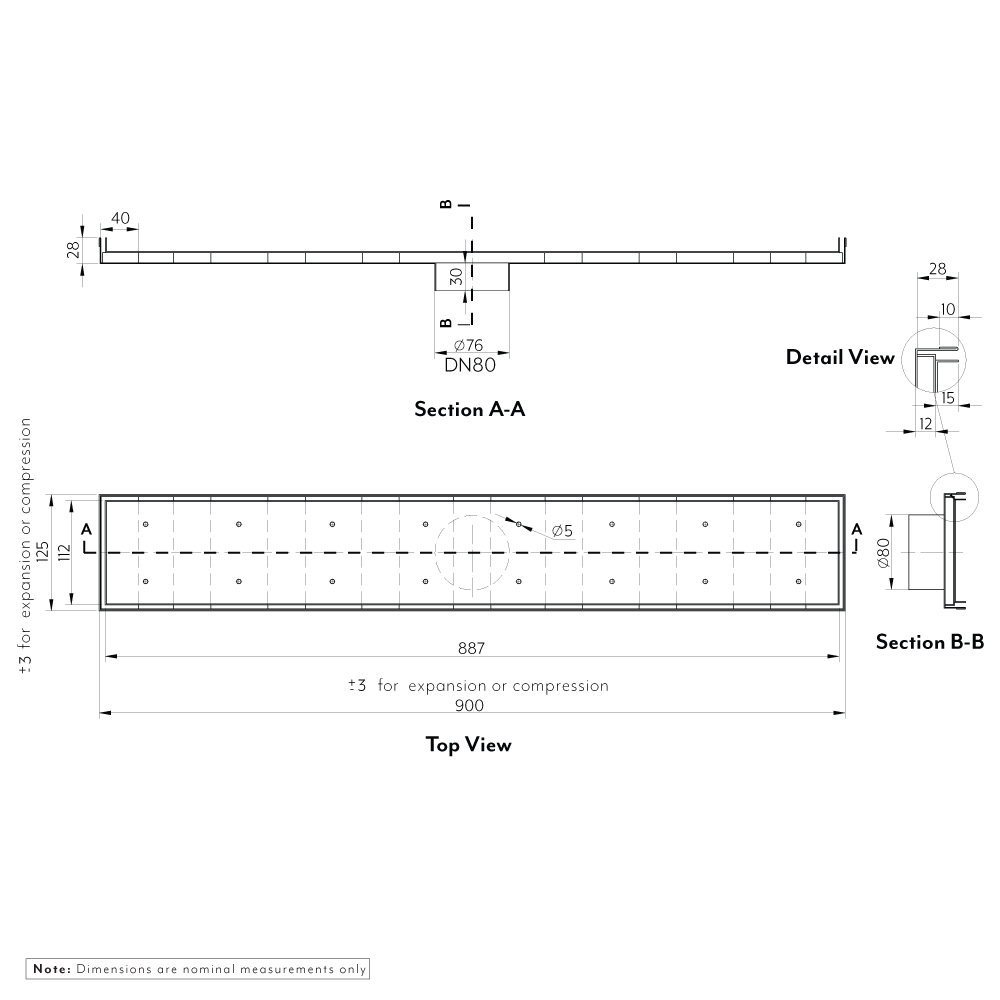 Pixi Shower Channel Waste - Tile Insert - Brushed Copper - 900mm | ABI ...
